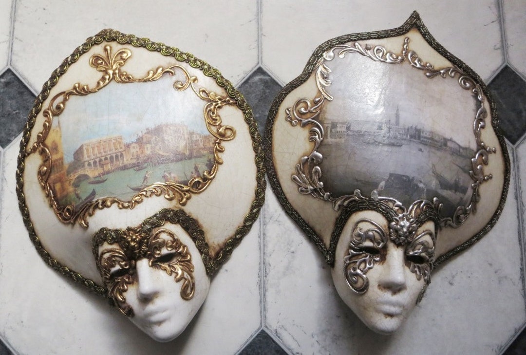 TWO Authentic Venetian Bishop Hat Wall Masks, Handmade in Italy in Gold & Silver - Etsy
