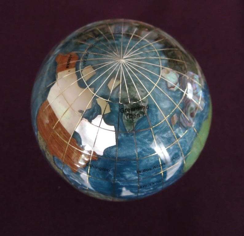 Unique Vintage Art Earth Globe Paperweight W Inlaid Mother of Pearl 3 ...