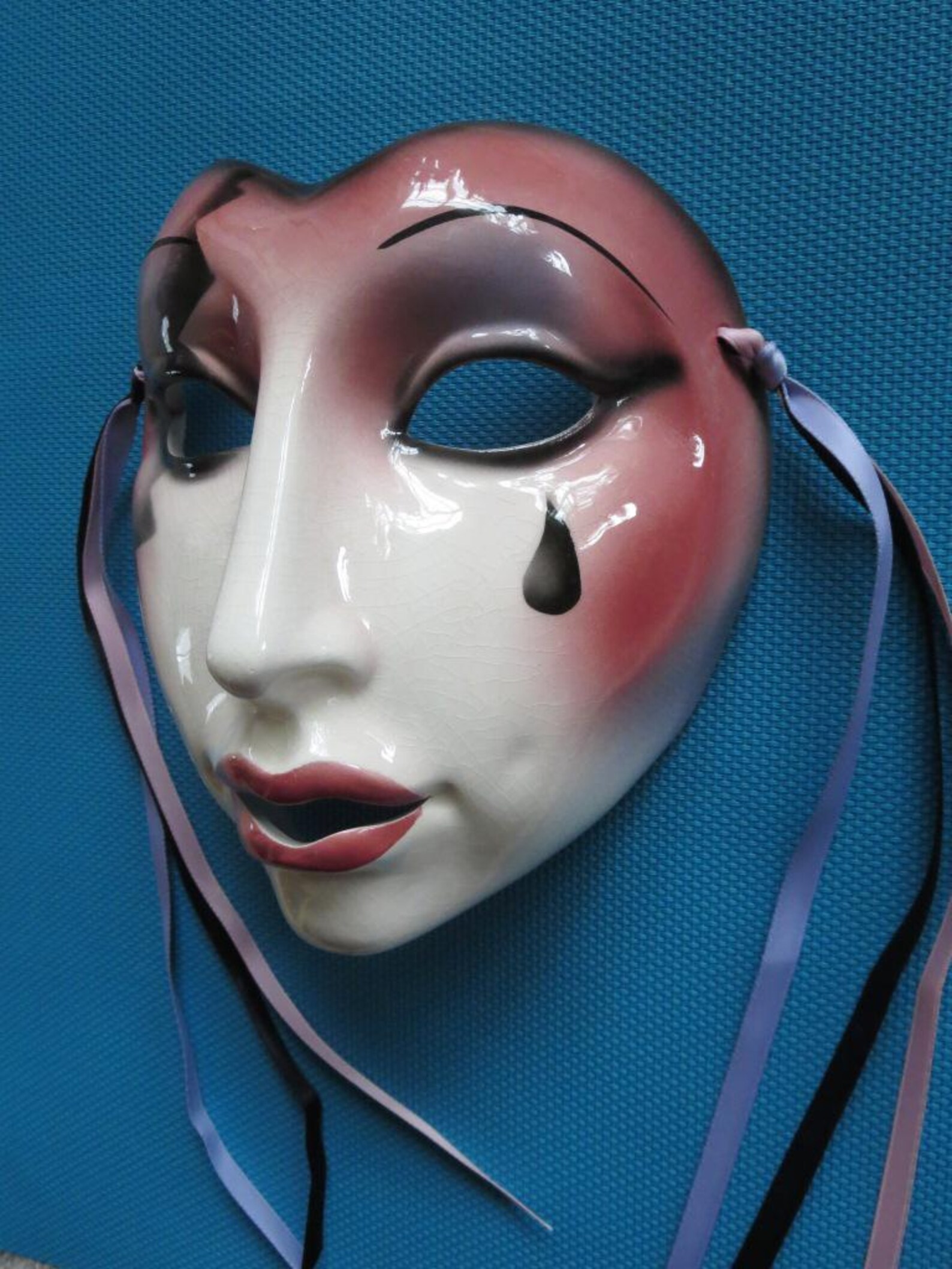 Clay Art Ceramic Face Wall Mask, Heart and Tear Wall Hanging - Etsy