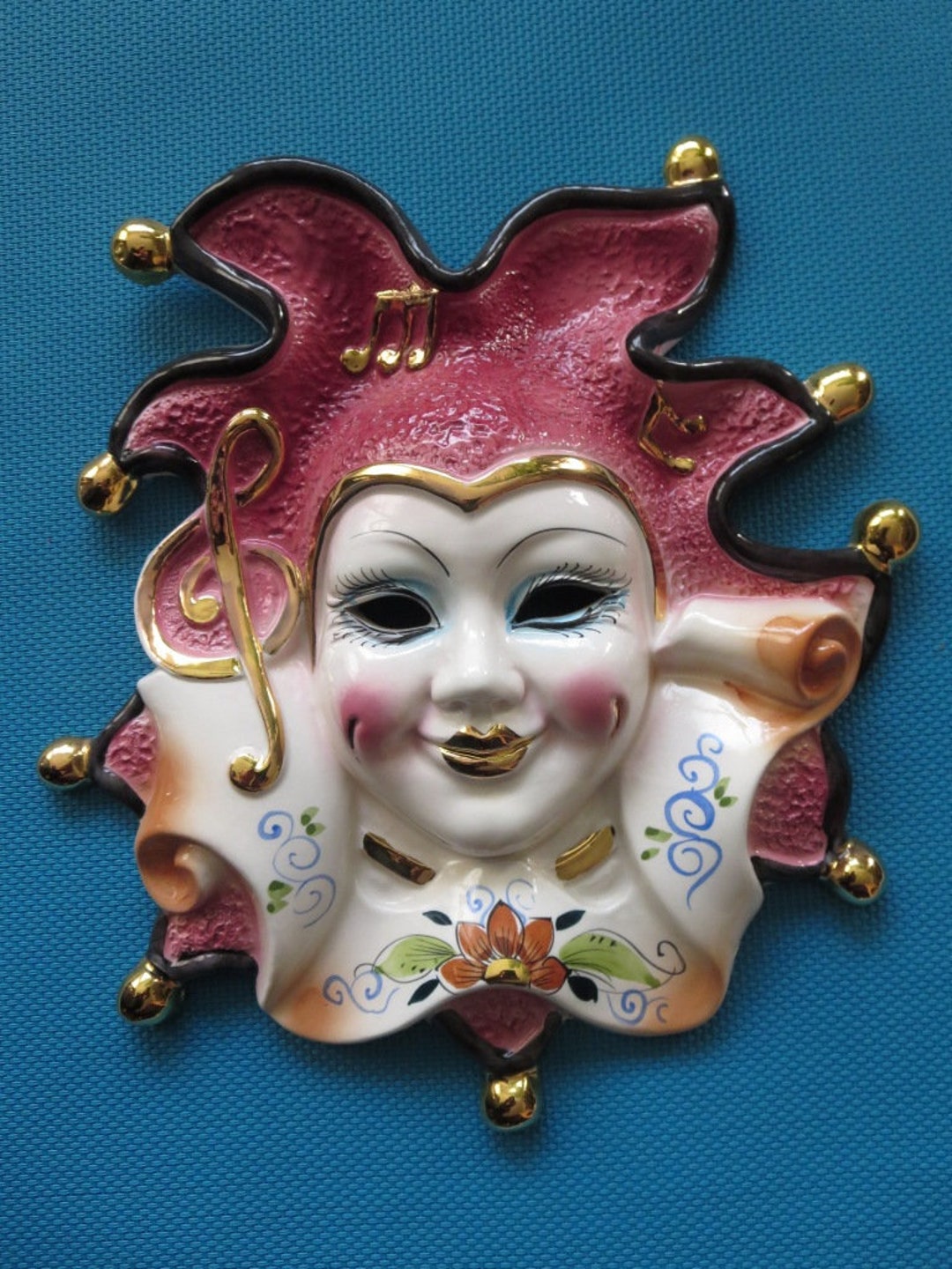 Authentic Venetian Ceramic Jester Wall Mask, With Music Notes, Made in ...