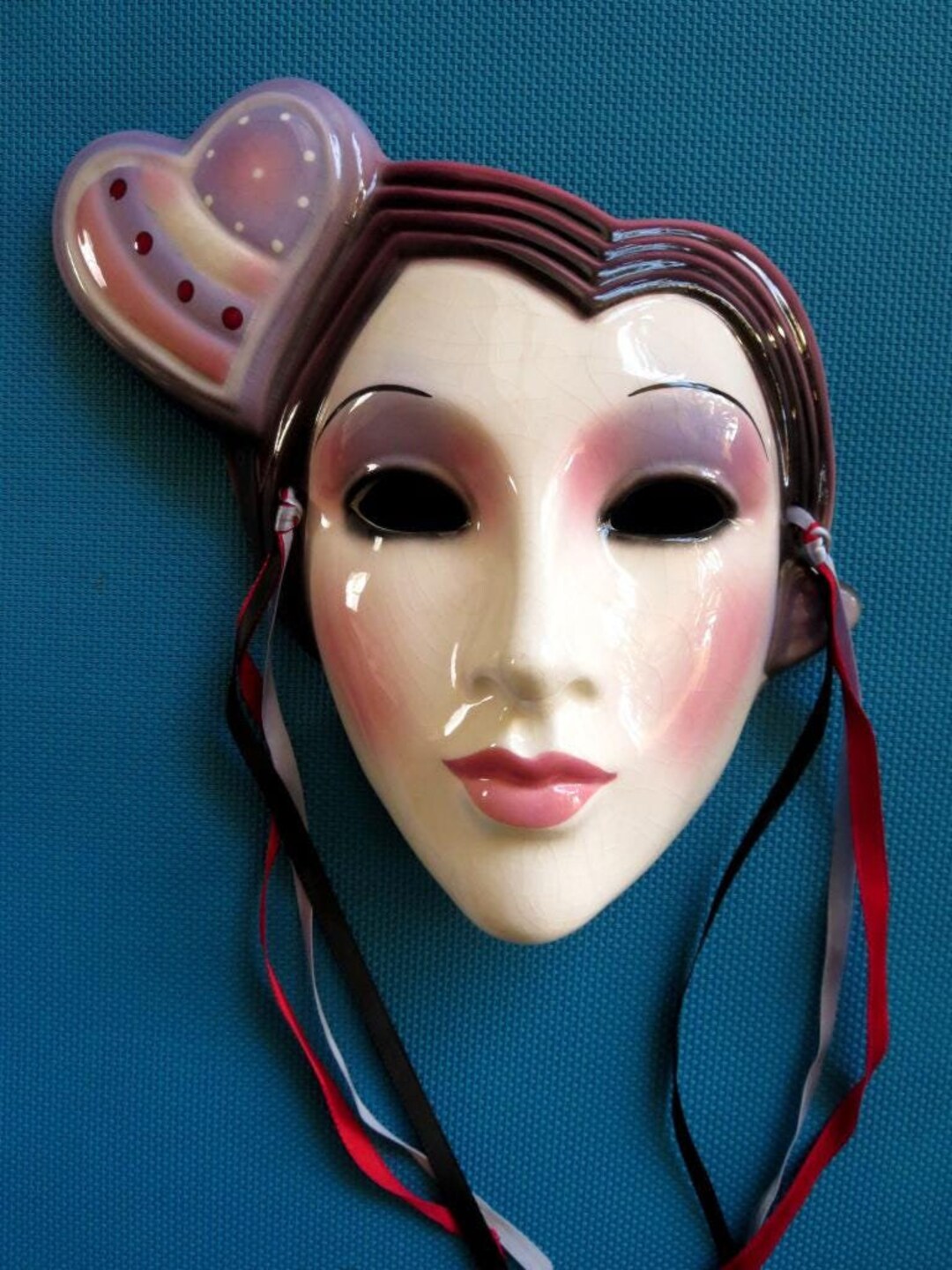 Clay Art Ceramic Face Wall Mask, Woman With Heart Wall Hanging - Etsy