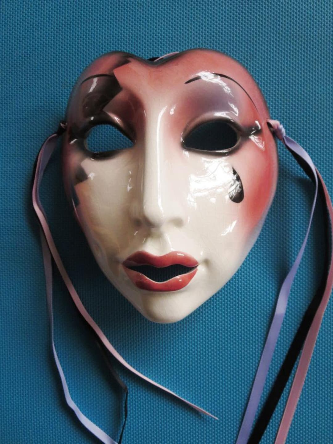 Clay Art Ceramic Face Wall Mask, Heart and Tear Wall Hanging - Etsy