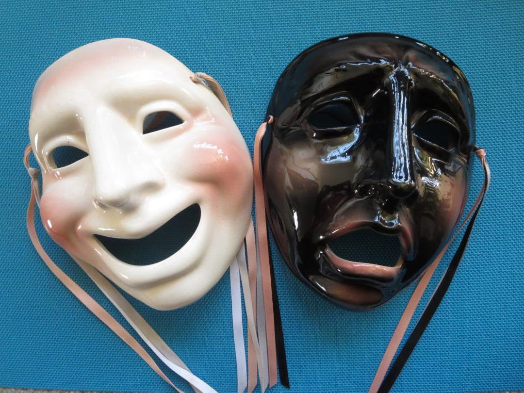 2 Clay Art Ceramic Wall Masks, Comedy and Tragedy Wall Decor - Etsy