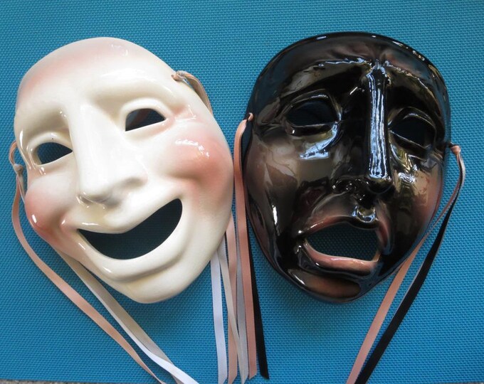 2 Clay Art Ceramic Wall Masks, Comedy and Tragedy Wall Decor - Etsy