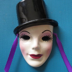 4 Hand Painted Ceramic Wall Masks New Orleans Mardi Gras Pierrot, Mime ...