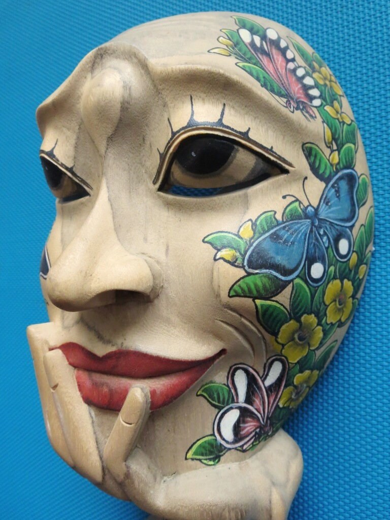 Hibiscus Wood Novica Wall Mask, Indonesian, Bali Hand Carved and ...