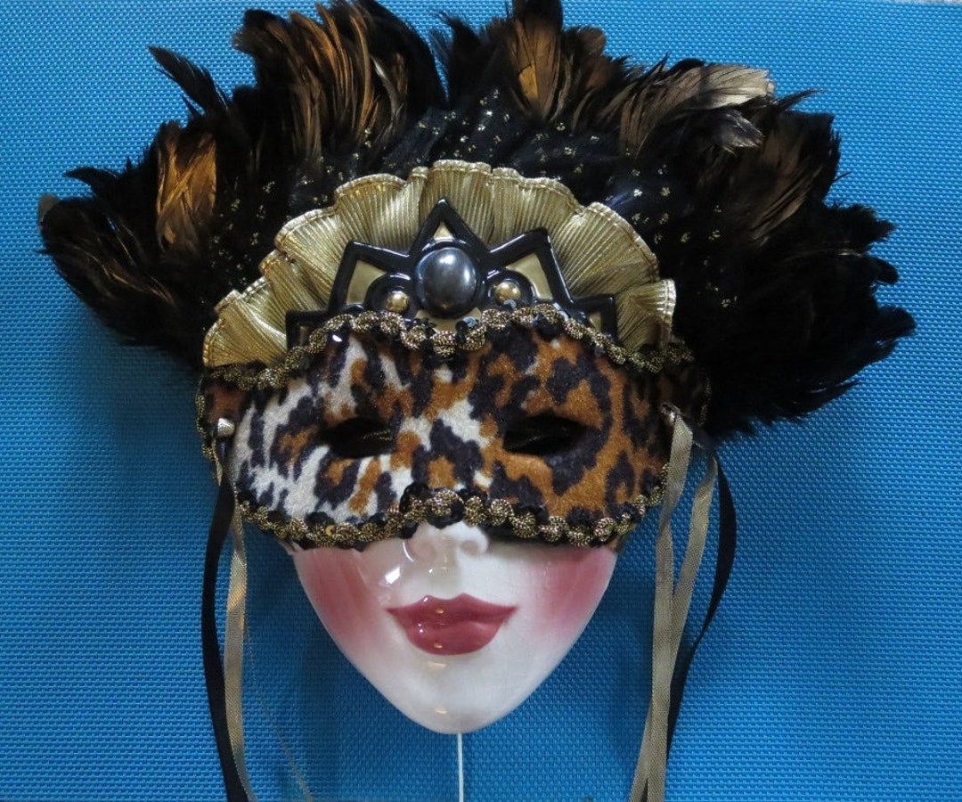 Clay Art Ceramic Face Wall Mask, Animal Print Mask With Feathers ...