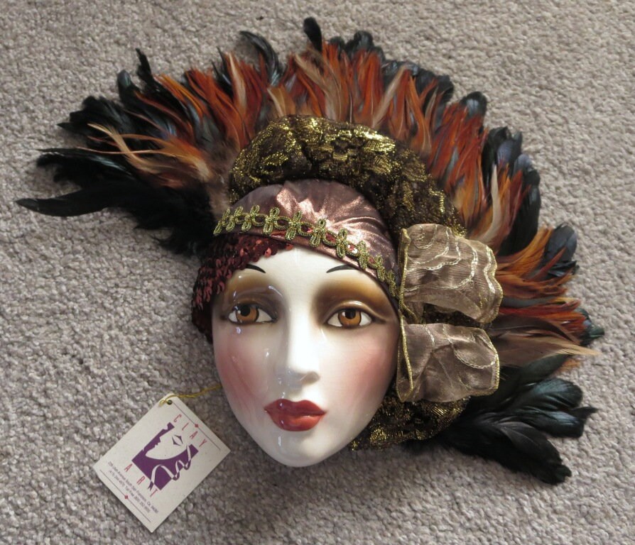Clay Art Ceramic Face Wall Mask With Feathers, Gorgeous Wall Hanging - Etsy