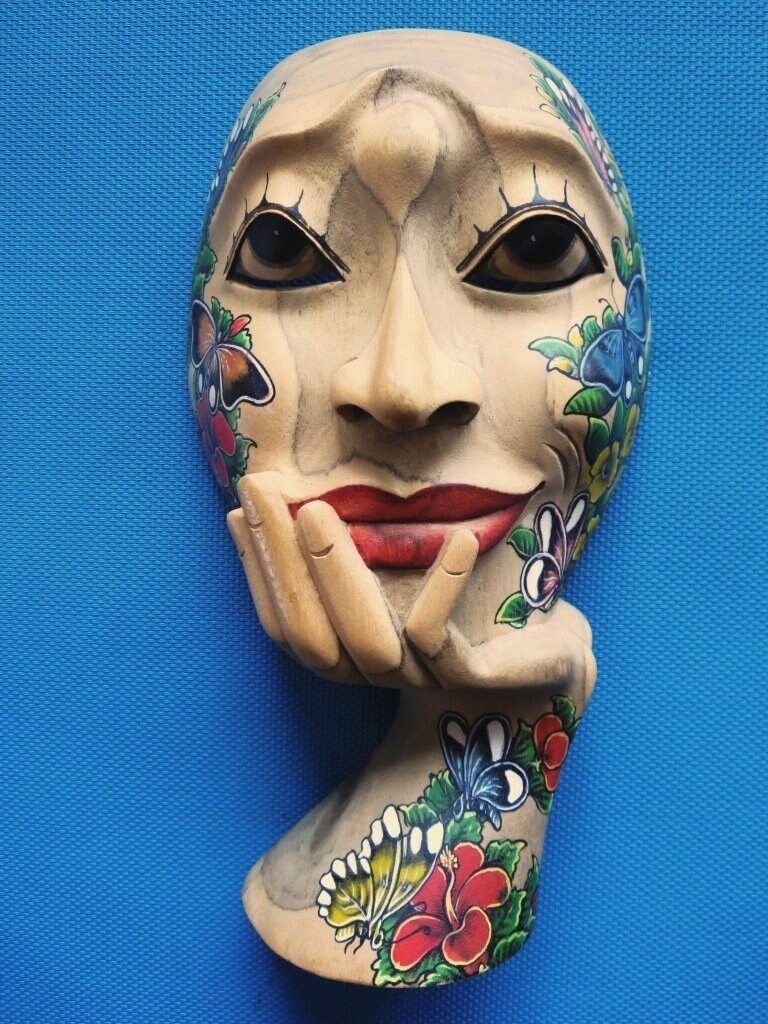 Hibiscus Wood Novica Wall Mask, Indonesian, Bali Hand Carved and ...