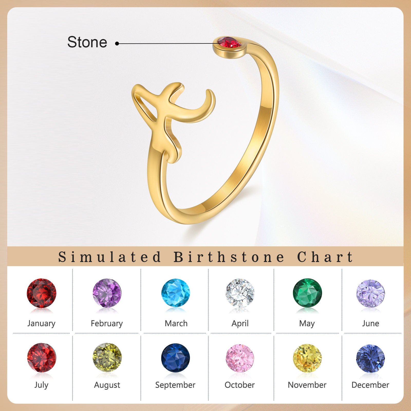 Personalized Initial Birthstone Ring Custom Birthstone Ring Custom Gold ...
