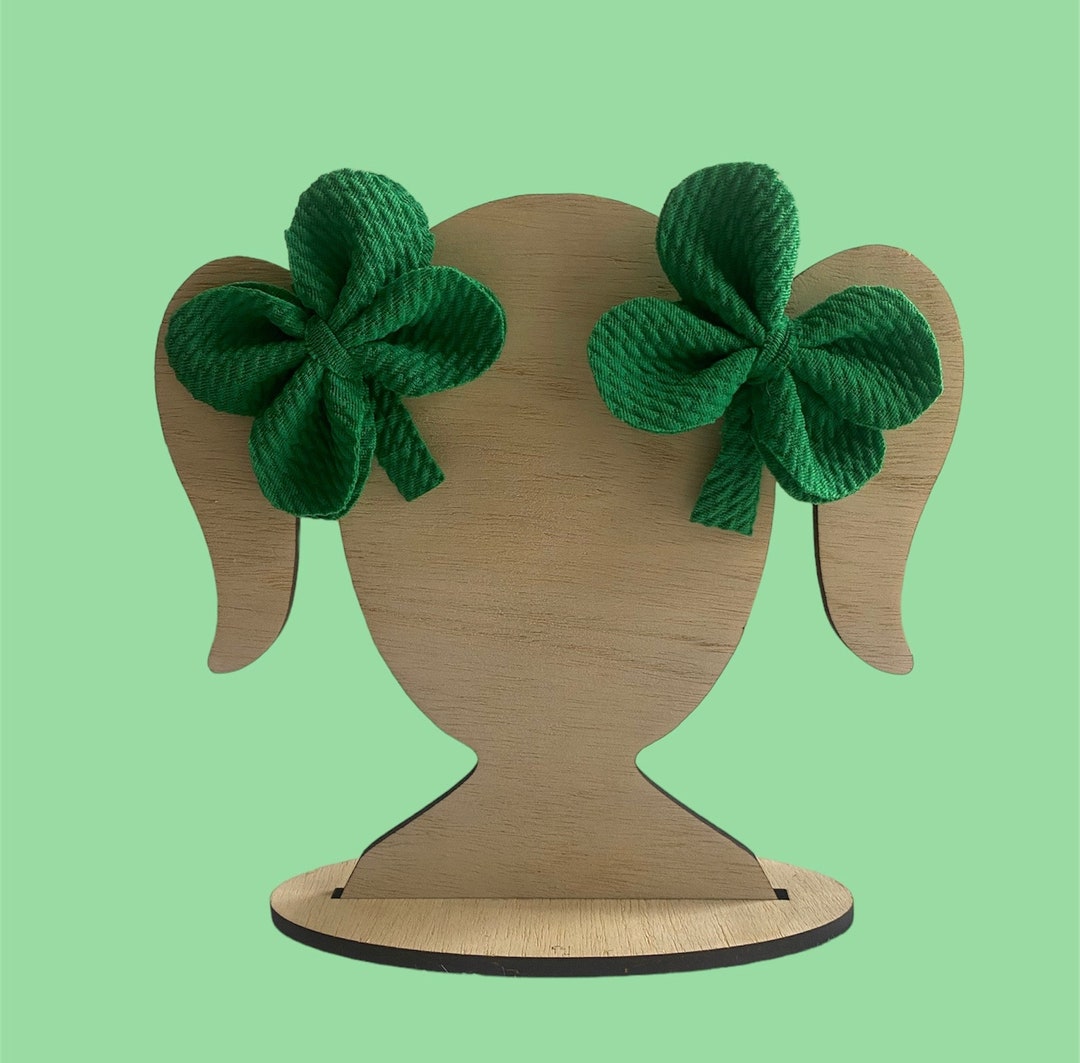 St. Patrick's Day Hair Bow, Clover Hair Bow, Green Pigtail Bows ...