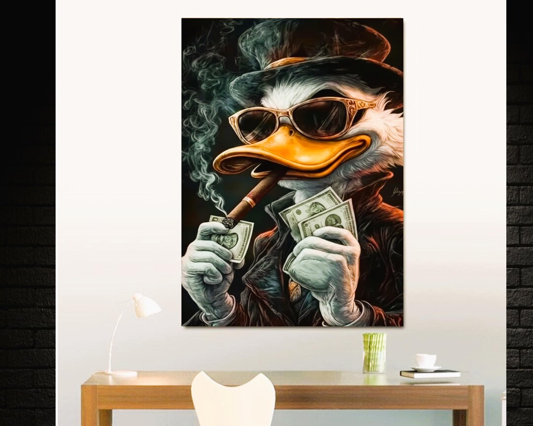 Rich Duck Smoking Cigar Wall Art Cartoon Style Poster Money Boss Luxury ...