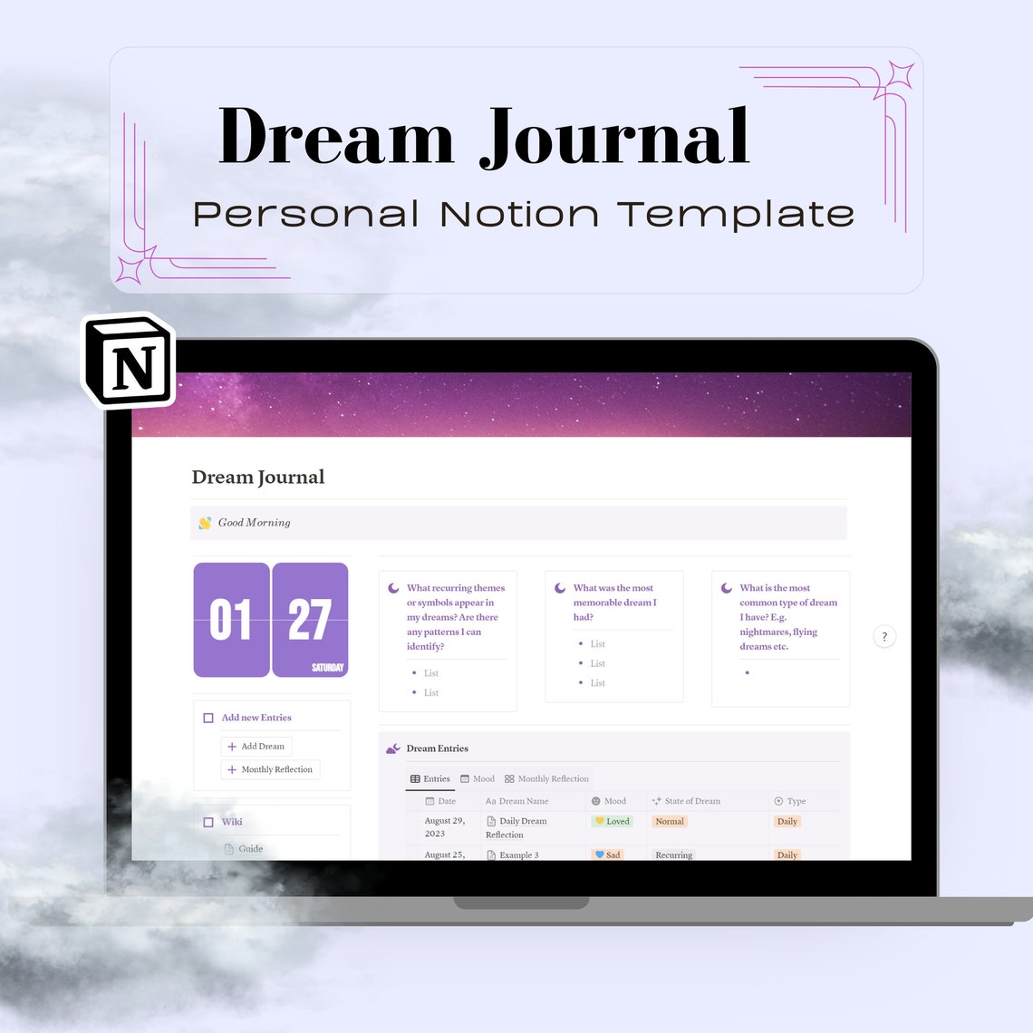 Dream Journal Personal Notion Template, Dream Interpretation, Lucid ...