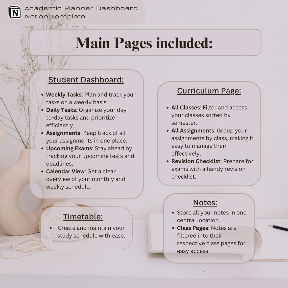 Notion Template College Student, Academic Planner Dashboard, Note ...