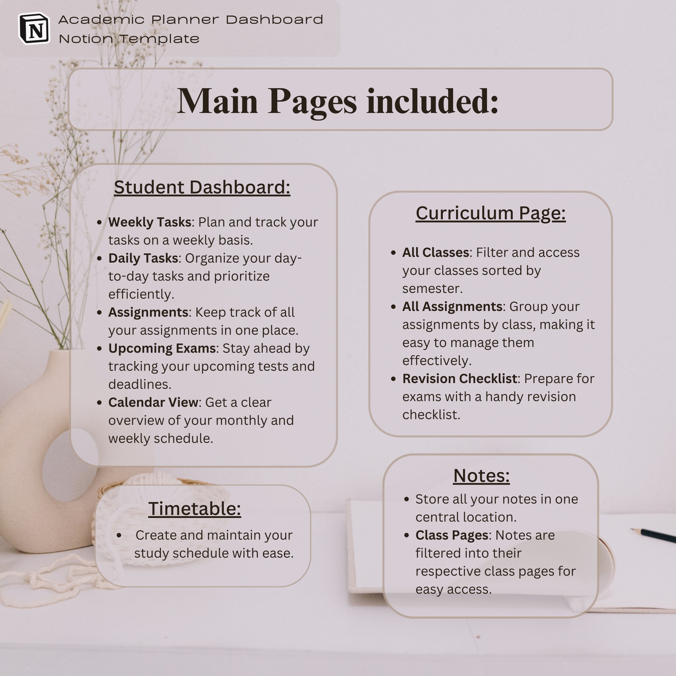 Notion Template College Student, Academic Planner Dashboard, Note ...