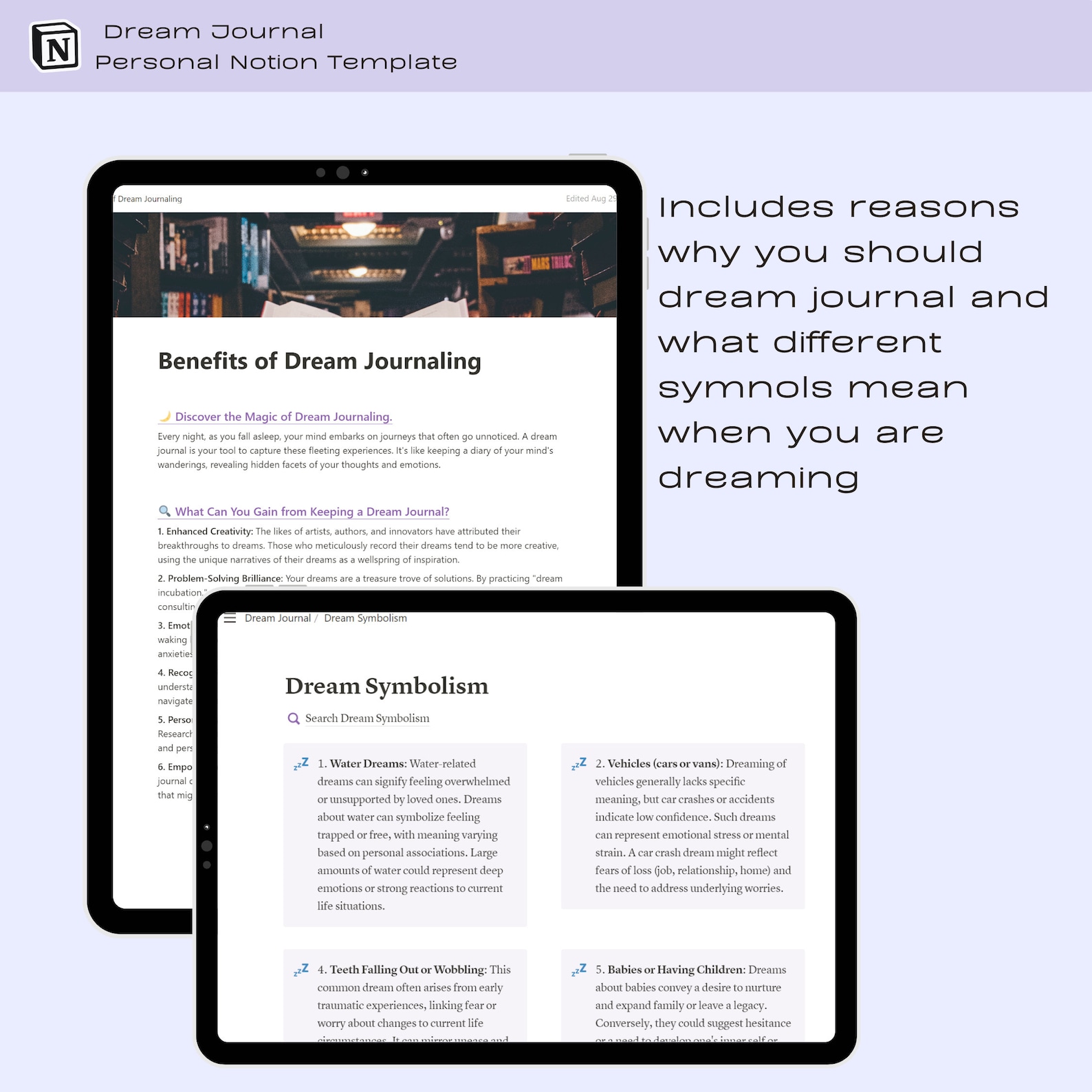Dream Journal Personal Notion Template, Dream Interpretation, Lucid ...