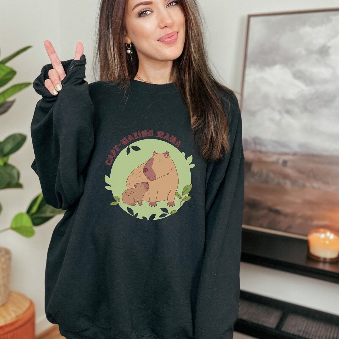Cute Cartoon Capybara Mom Sweatshirt, Capy Baby and Mom Birthday ...