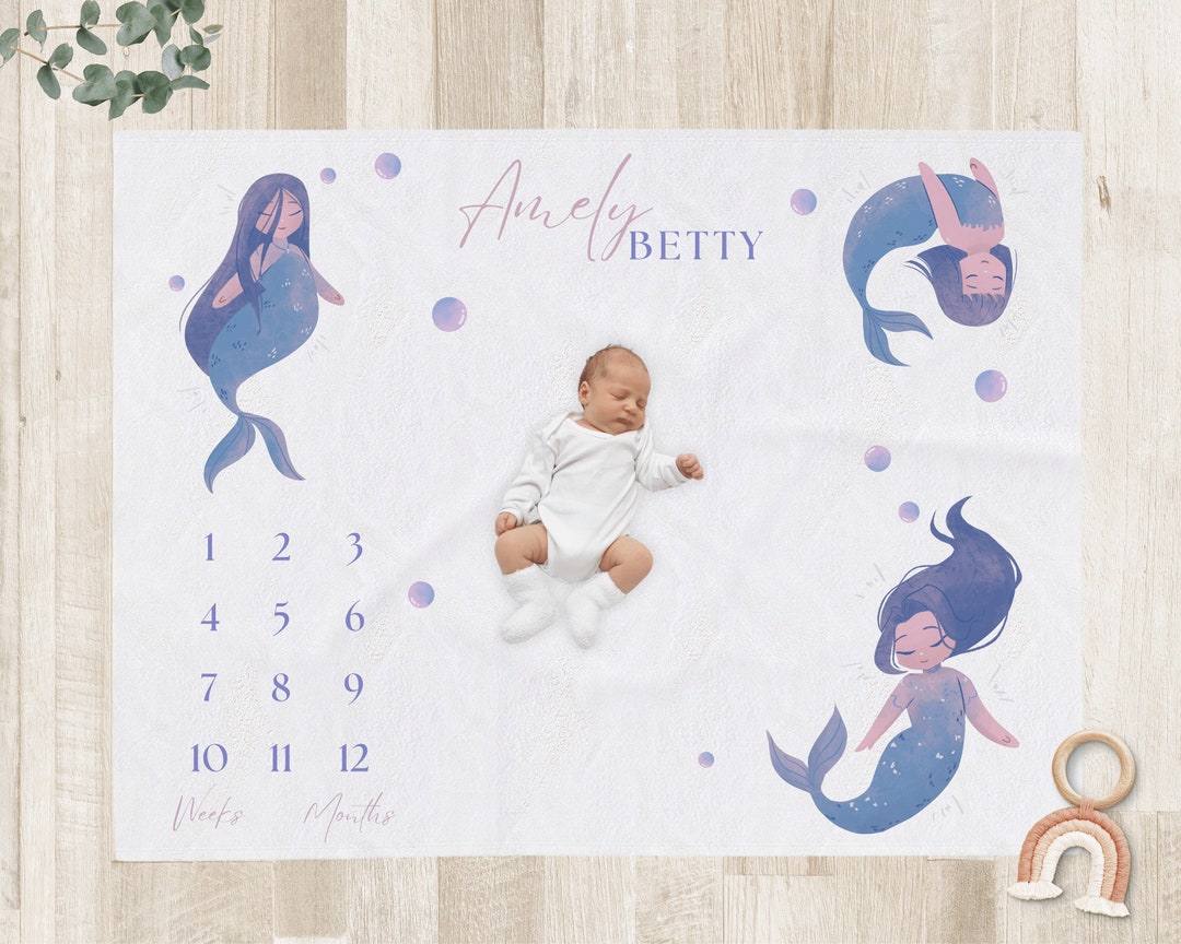 Milestone Mermaid Blanket Personalized Baby Gift, Custom Montly Blanket ...