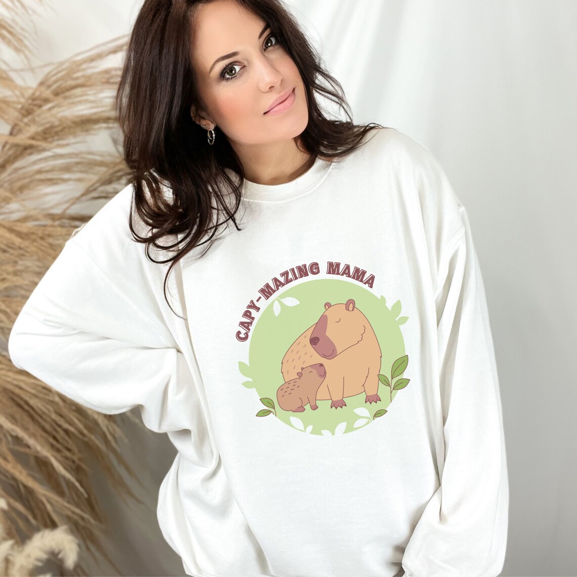 Cute Cartoon Capybara Mom Sweatshirt, Capy Baby and Mom Birthday ...
