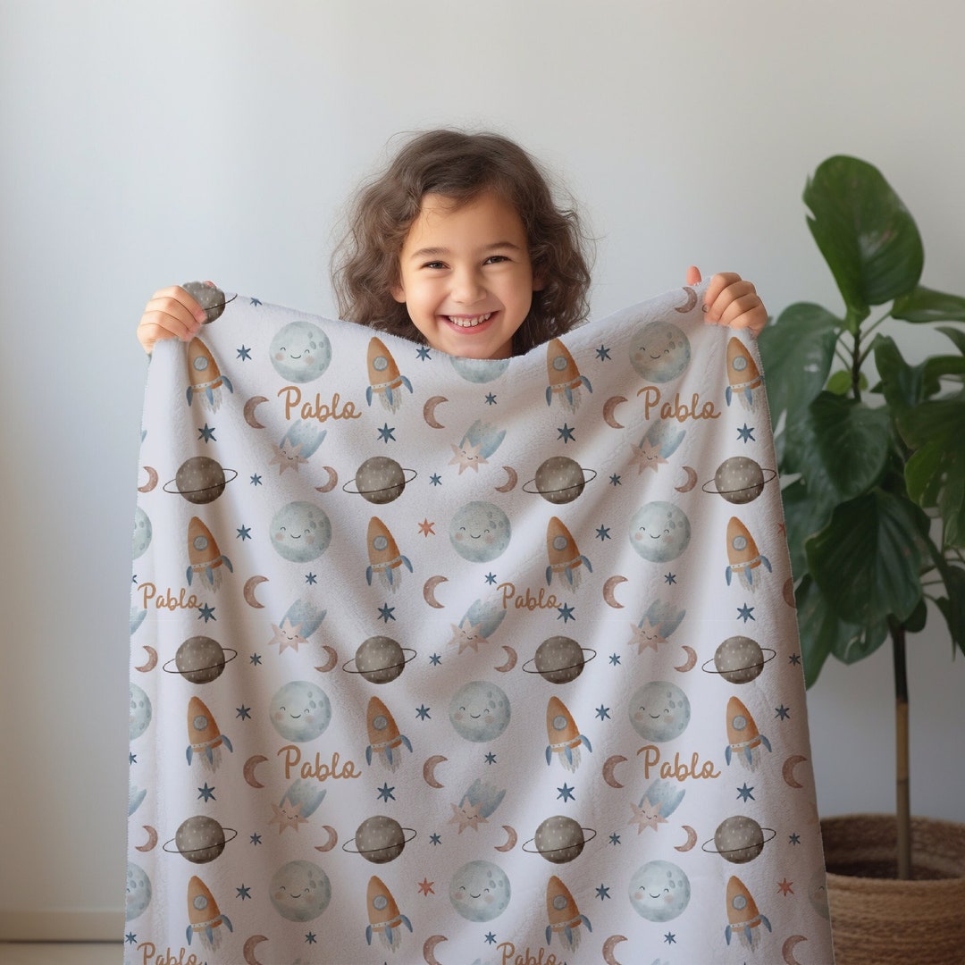 Personalized Rocket Space Blanket Birthday Gift for Kid, Custom Galaxy ...