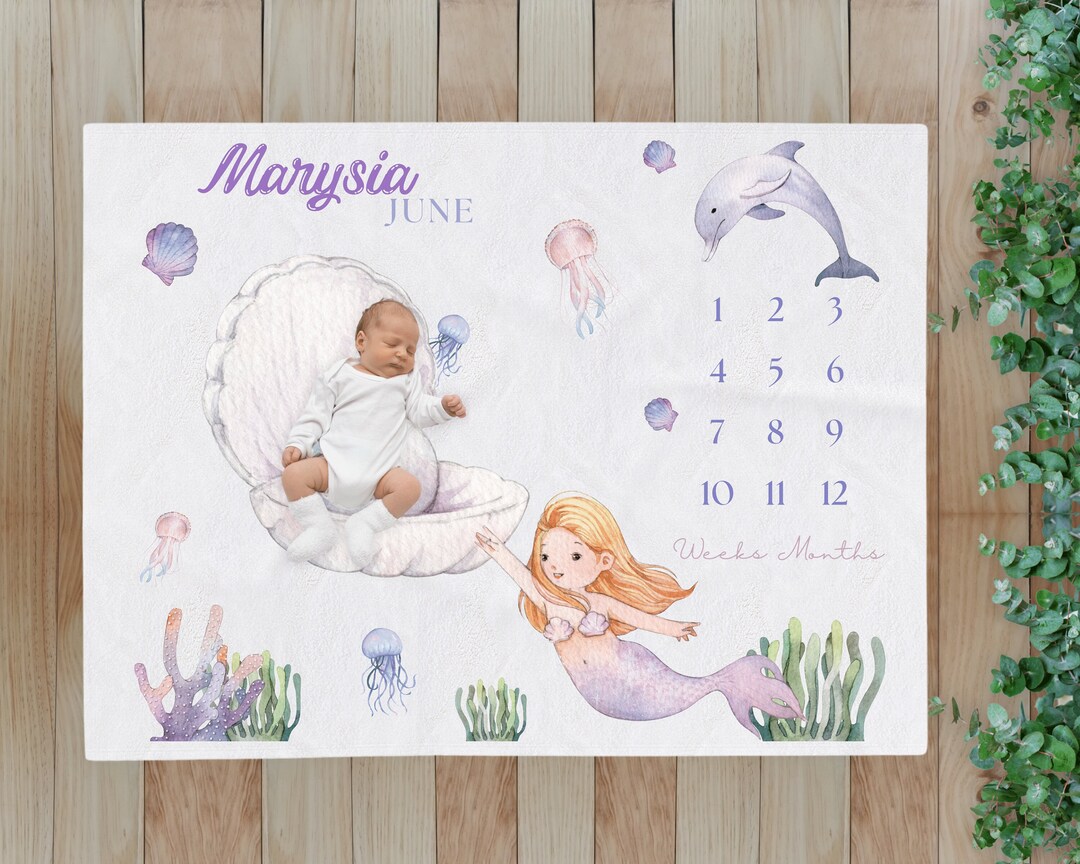 Milestone Mermaid Blanket Personalized Baby Gift, Custom Montly Blanket ...