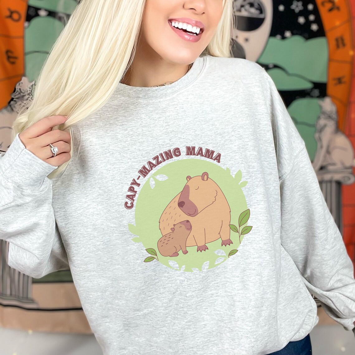 Cute Cartoon Capybara Mom Sweatshirt, Capy Baby and Mom Birthday ...