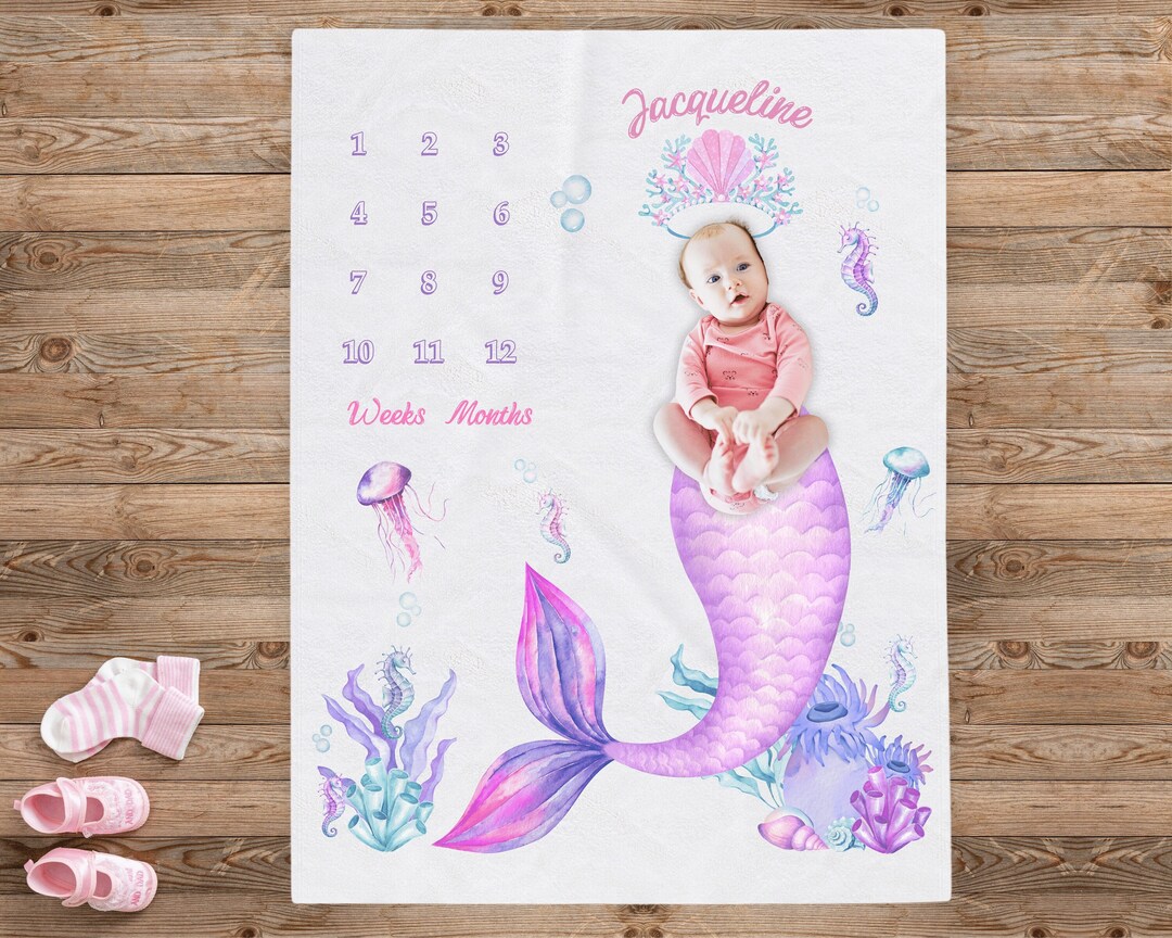 Milestone Mermaid Blanket Personalized Baby Gift, Custom Montly Blanket ...