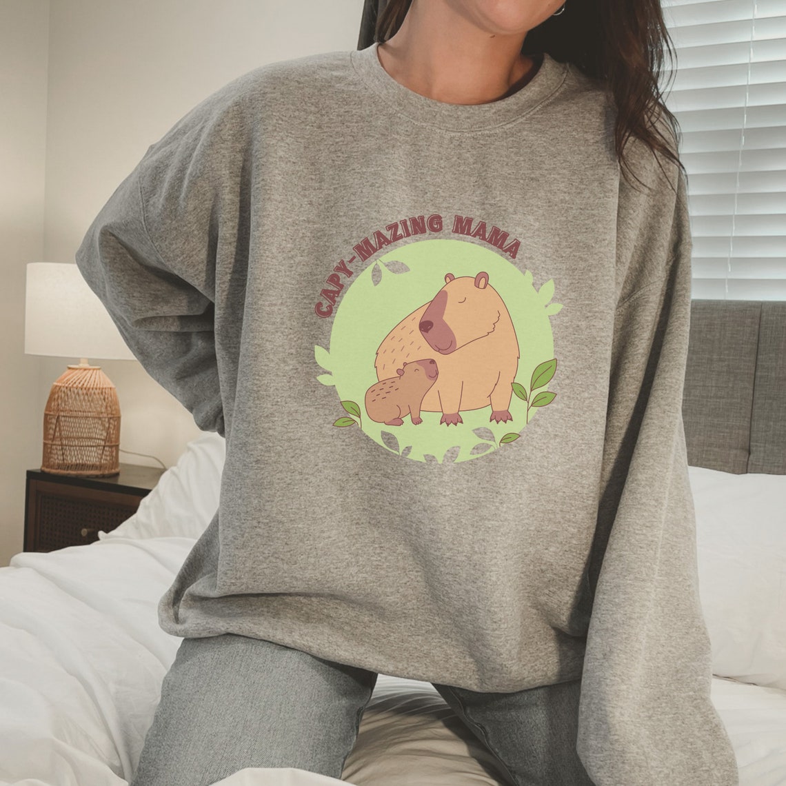 Cute Cartoon Capybara Mom Sweatshirt, Capy Baby and Mom Birthday ...