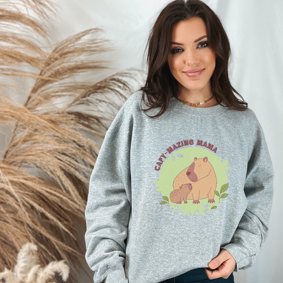 Cute Cartoon Capybara Mom Sweatshirt, Capy Baby and Mom Birthday ...
