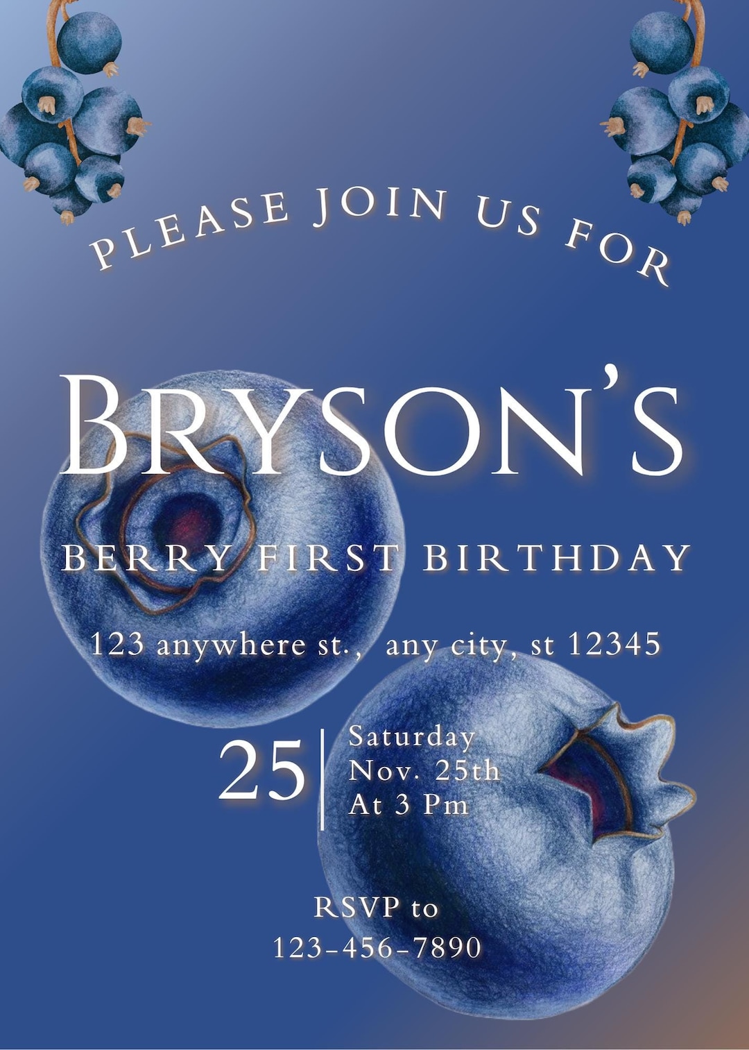 Berry Invitation Template, Berry First Boy Birthday Invite, Aesthetic ...
