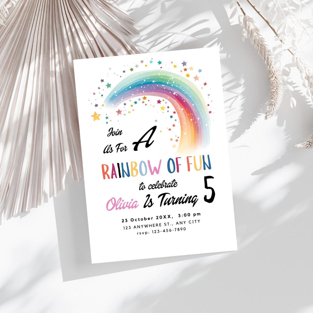 Editable Rainbow Birthday Invitation Rainbow Invitation Template Canva ...