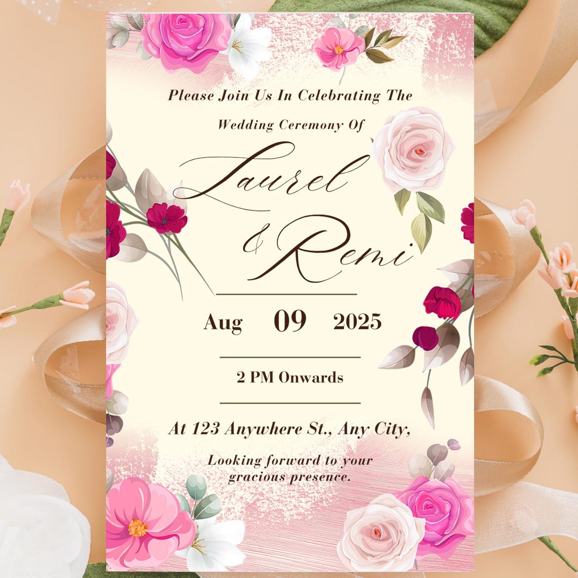 Aesthetic Wildflower Wedding Card, Colorful Personalized Greeting ...