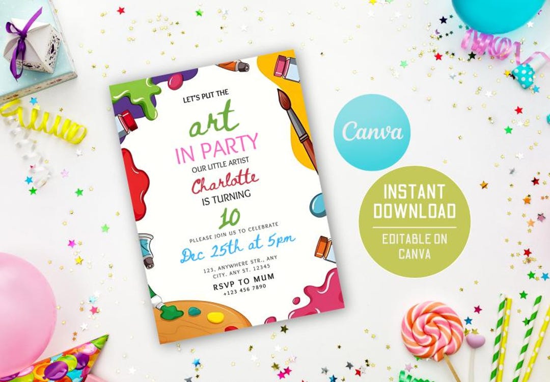 Editable Paint Party Invitation | Art Party Invite | Creative Birthday ...