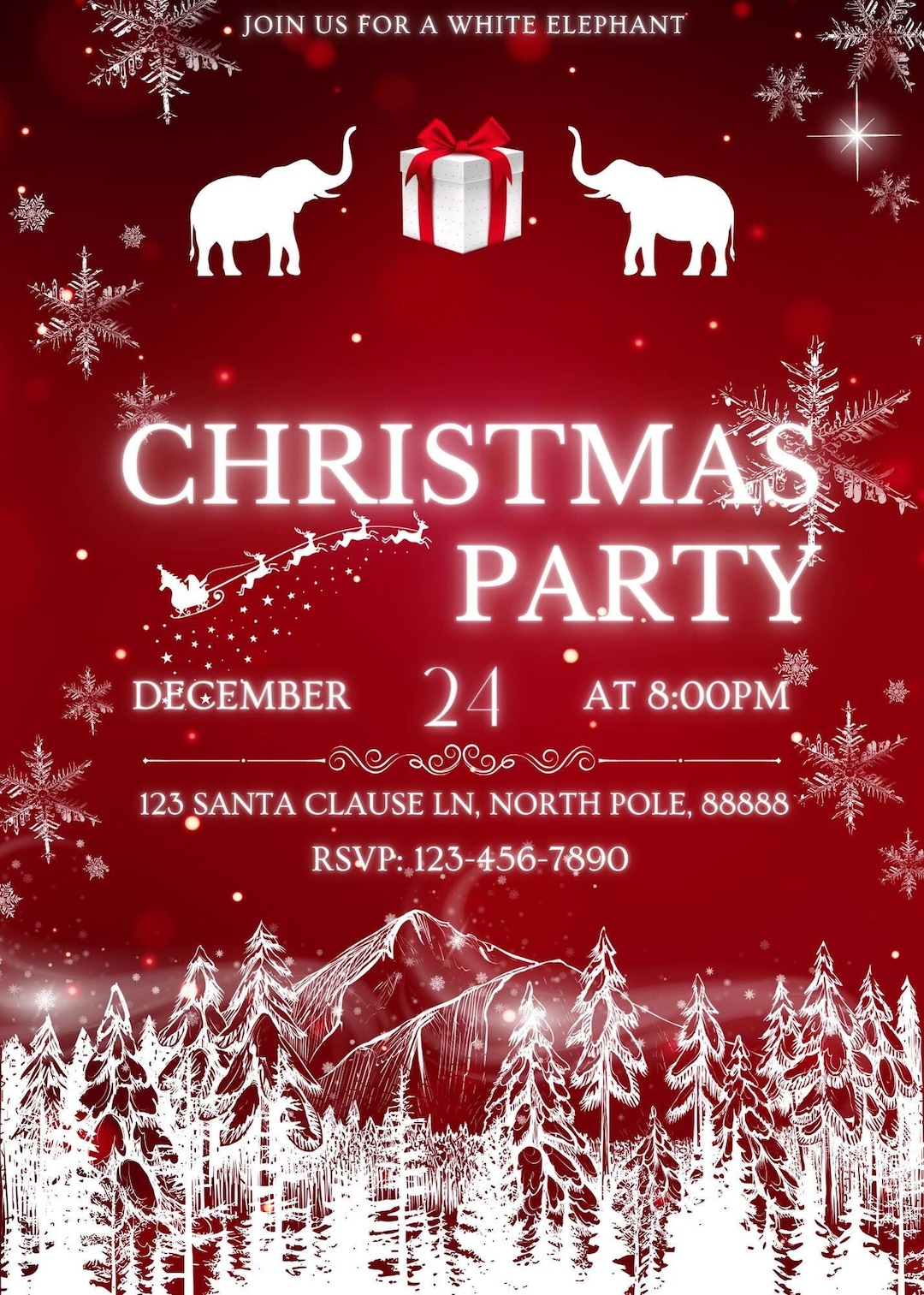 White Elephant Invitation, Christmas Party Invitation, Editable ...