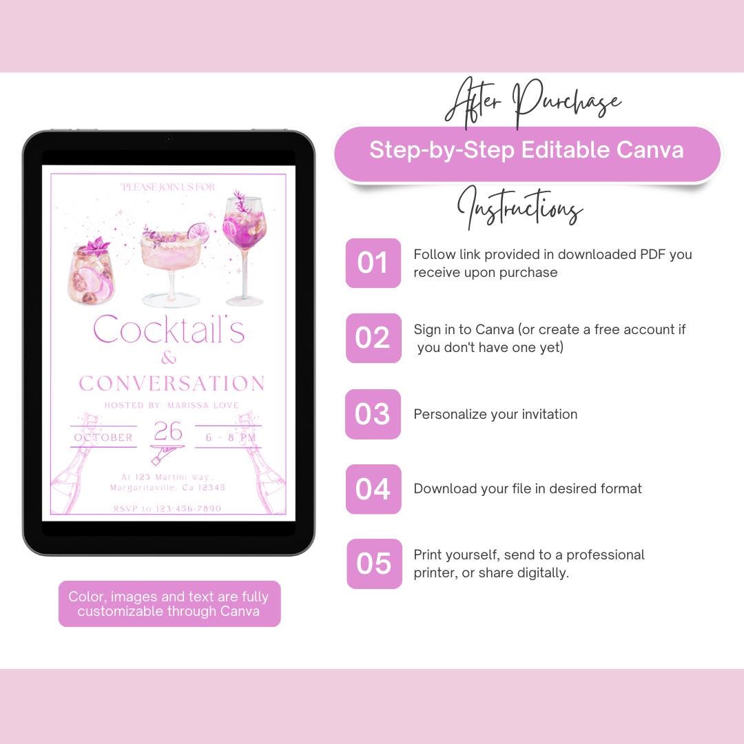 Cocktails and Convos Invitation, Drinks and Vibes Template, Editable ...