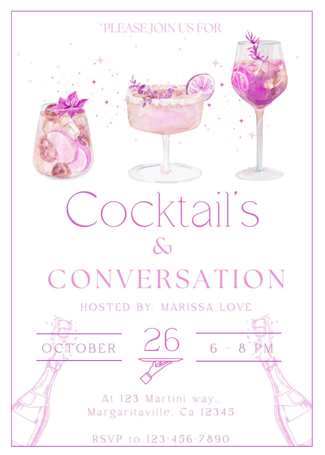Cocktails and Convos Invitation, Drinks and Vibes Template, Editable ...