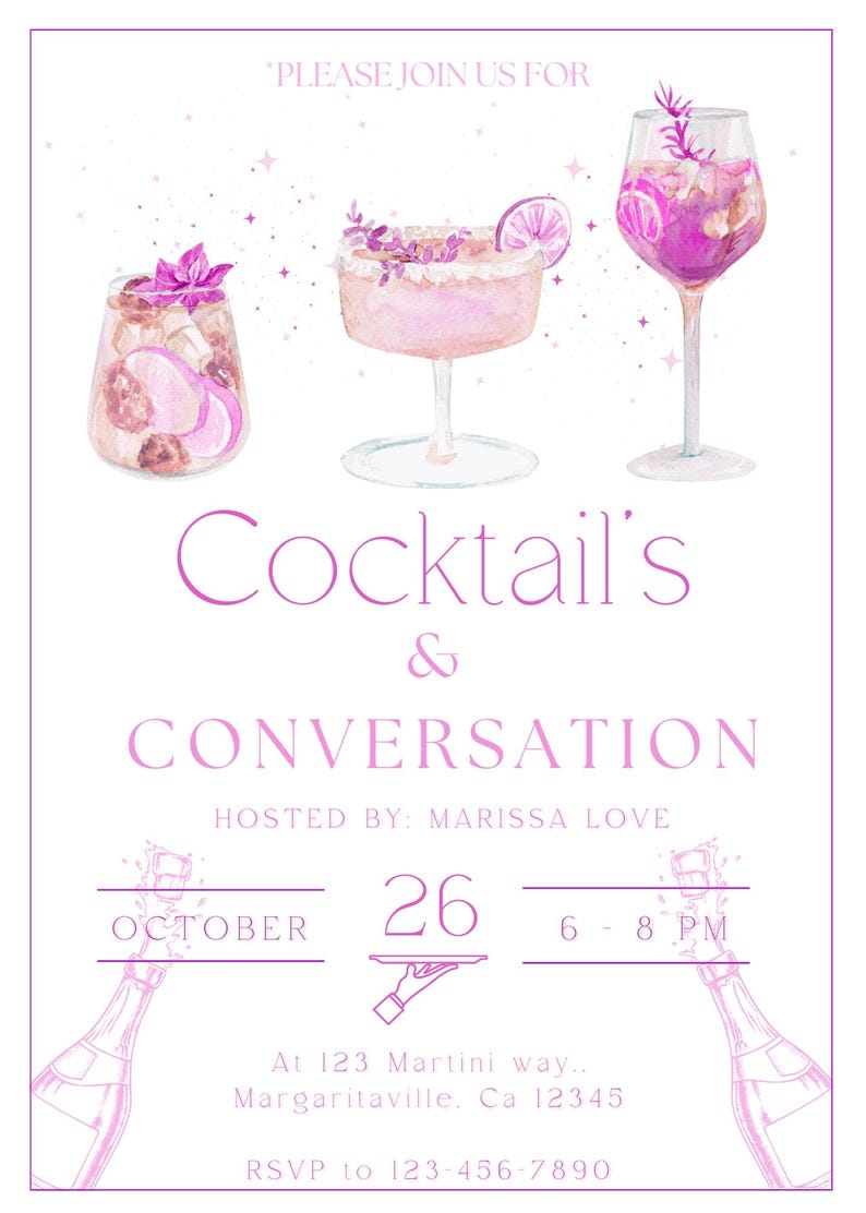 Cocktails and Convos Invitation, Drinks and Vibes Template, Editable ...