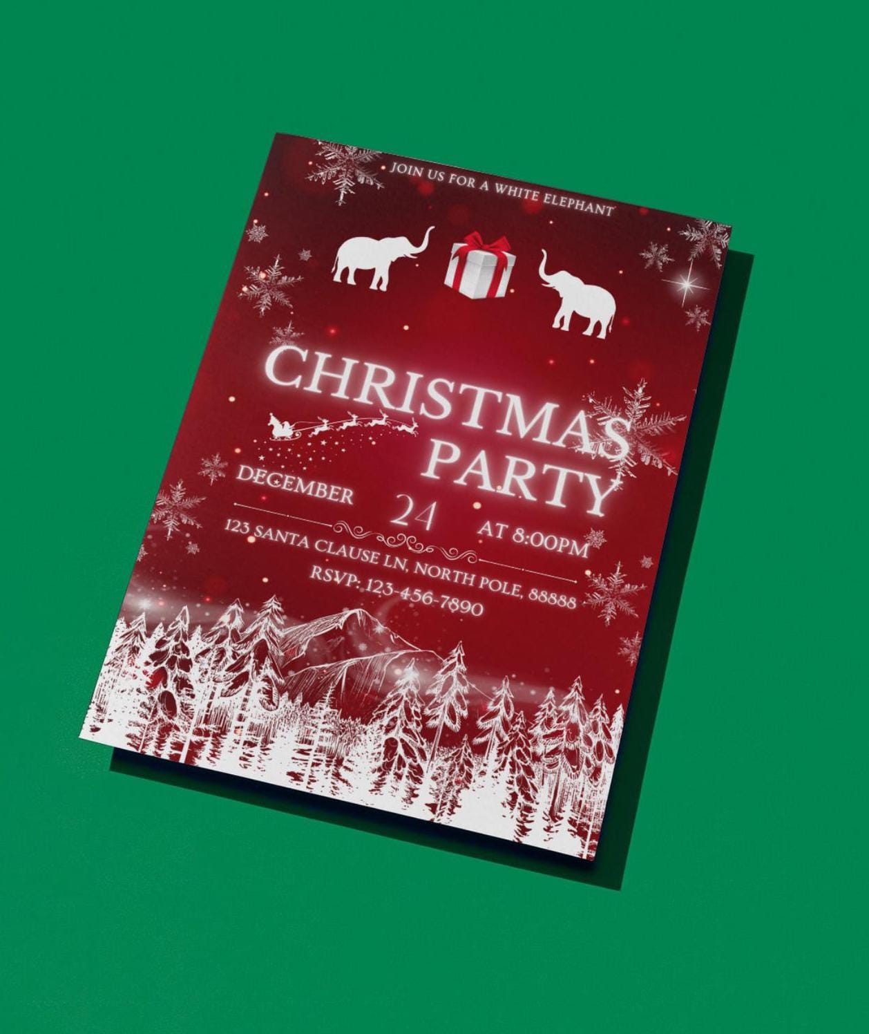 White Elephant Invitation, Christmas Party Invitation, Editable ...
