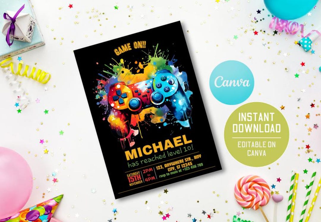Editable Video Game Party Invitation | Gamer Birthday Invite | Arcade ...
