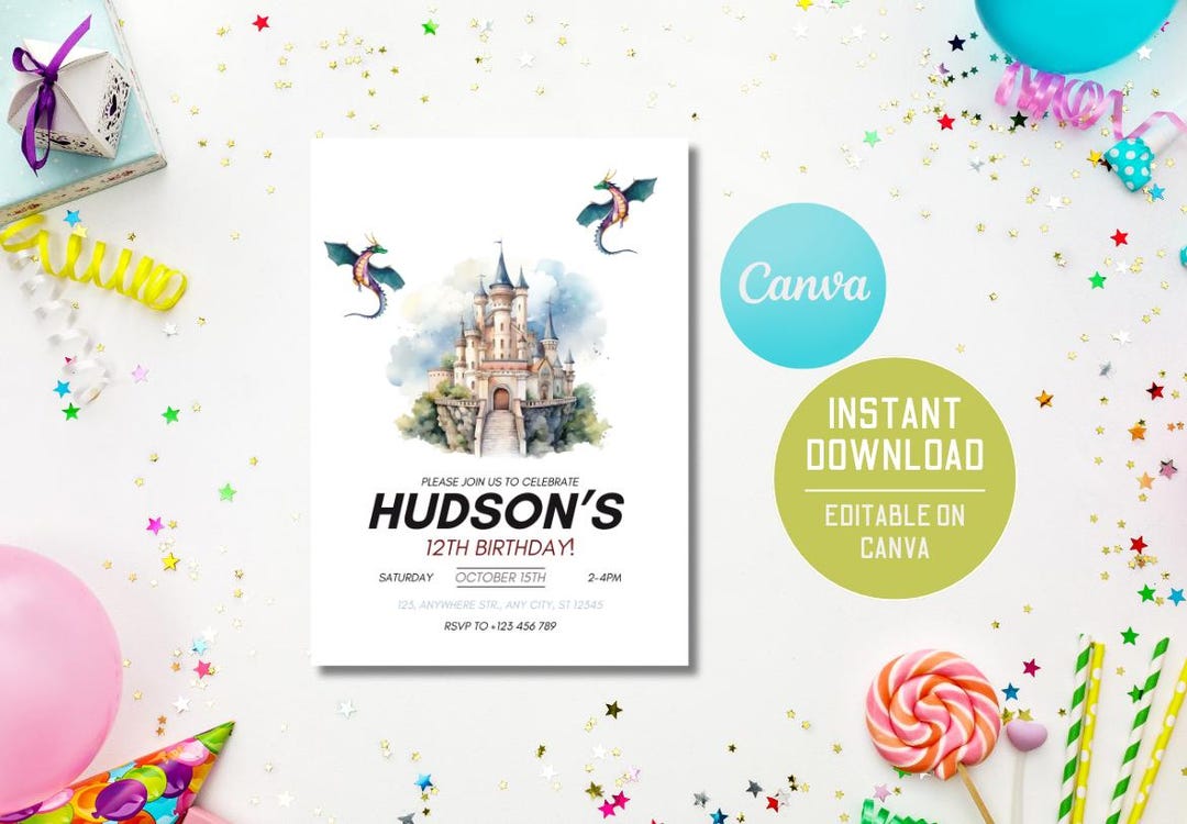 Editable Castle Party Invitation | Boy’s Knight Birthday Invite | Royal ...