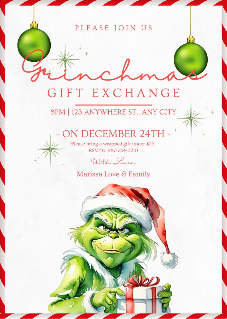 Grinchmas Invitation | Gift Exchange Party Invite | Christmas Party ...