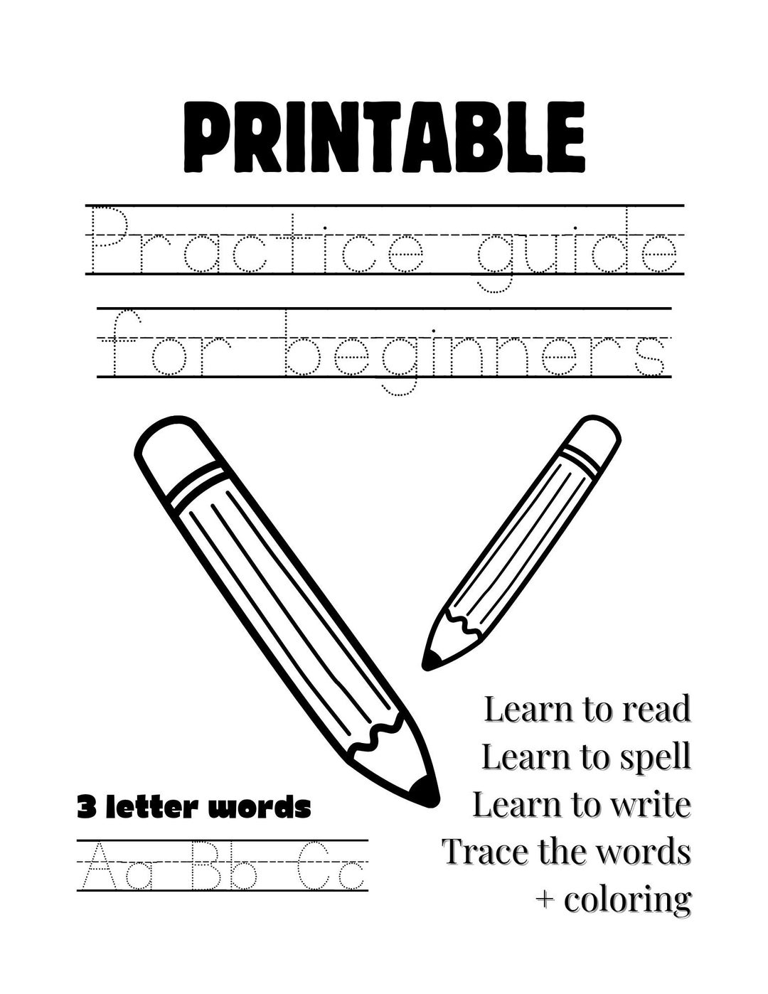 Printable Practice Guide Learn to Read Spell and Write With Coloring ...