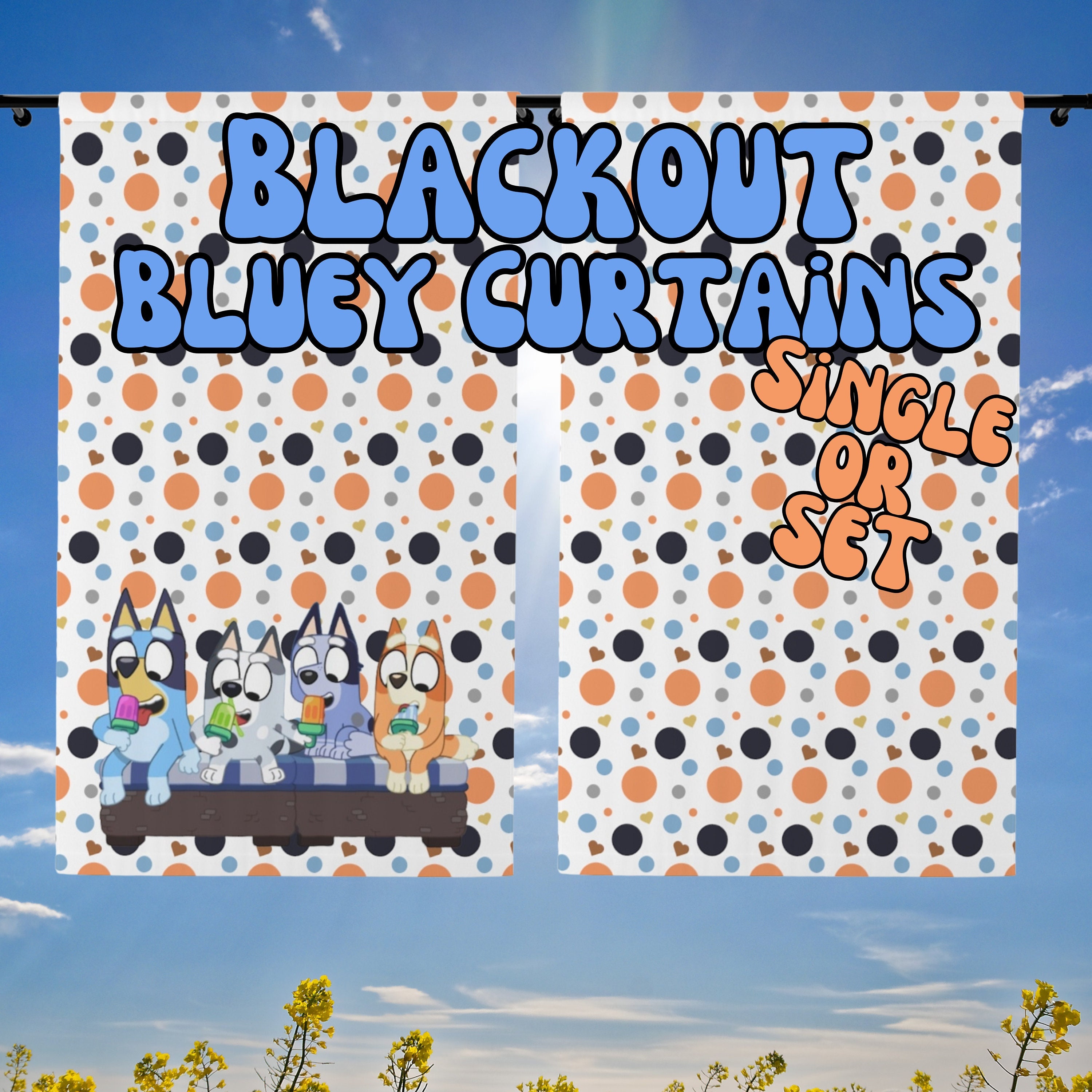 Blackout Window Curtains Bluey Bingo and Friends Kids Bedroom Decor ...