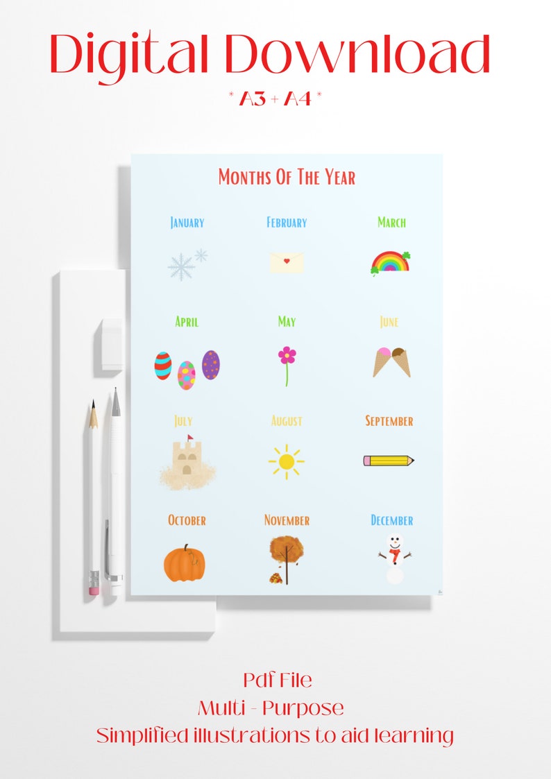 Cartel de los meses del año / Imprimible / PDF / Recurso de - Etsy México