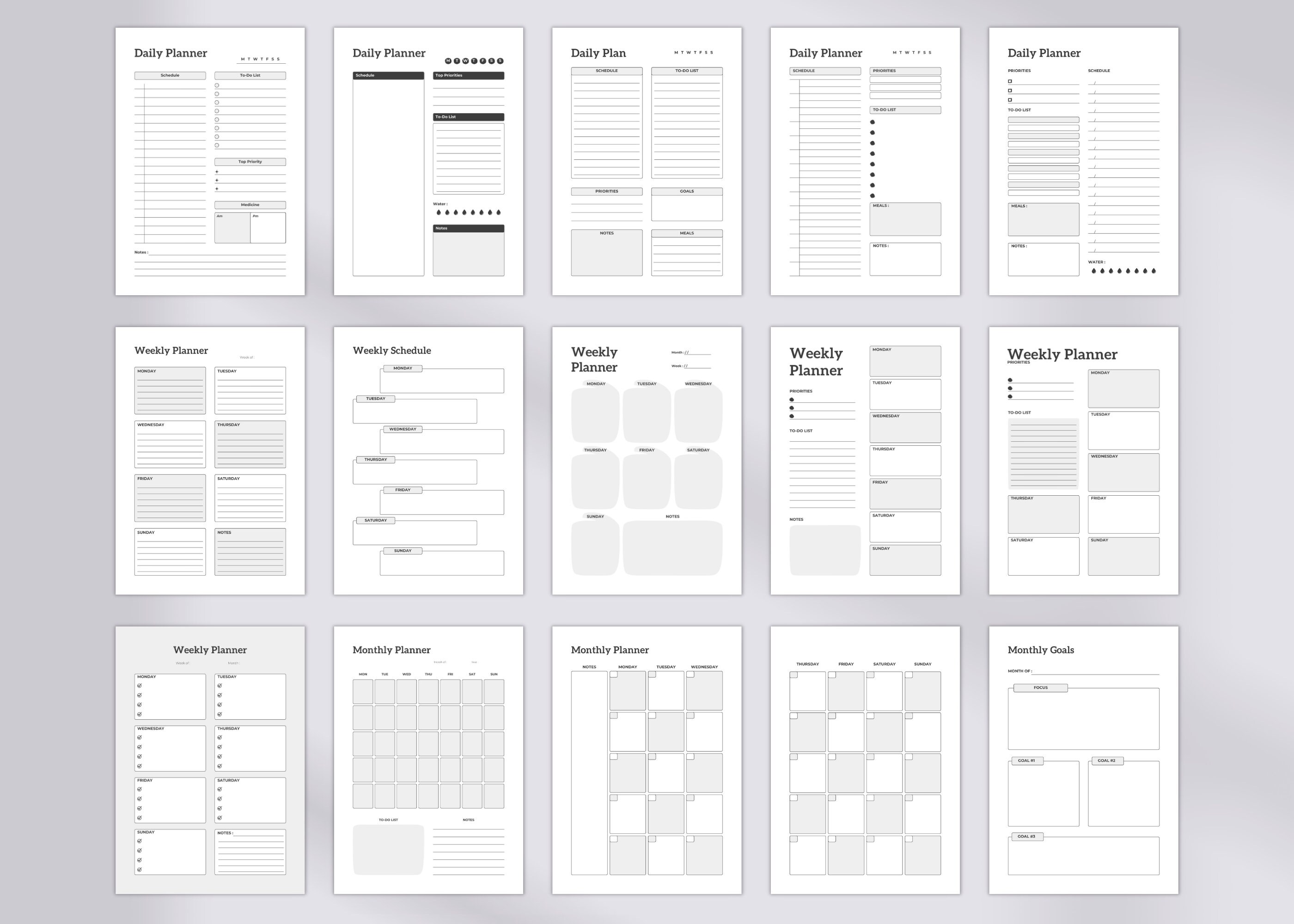 Minimalist Planner Layouts Daily Weekly Monthly Planner to - Etsy