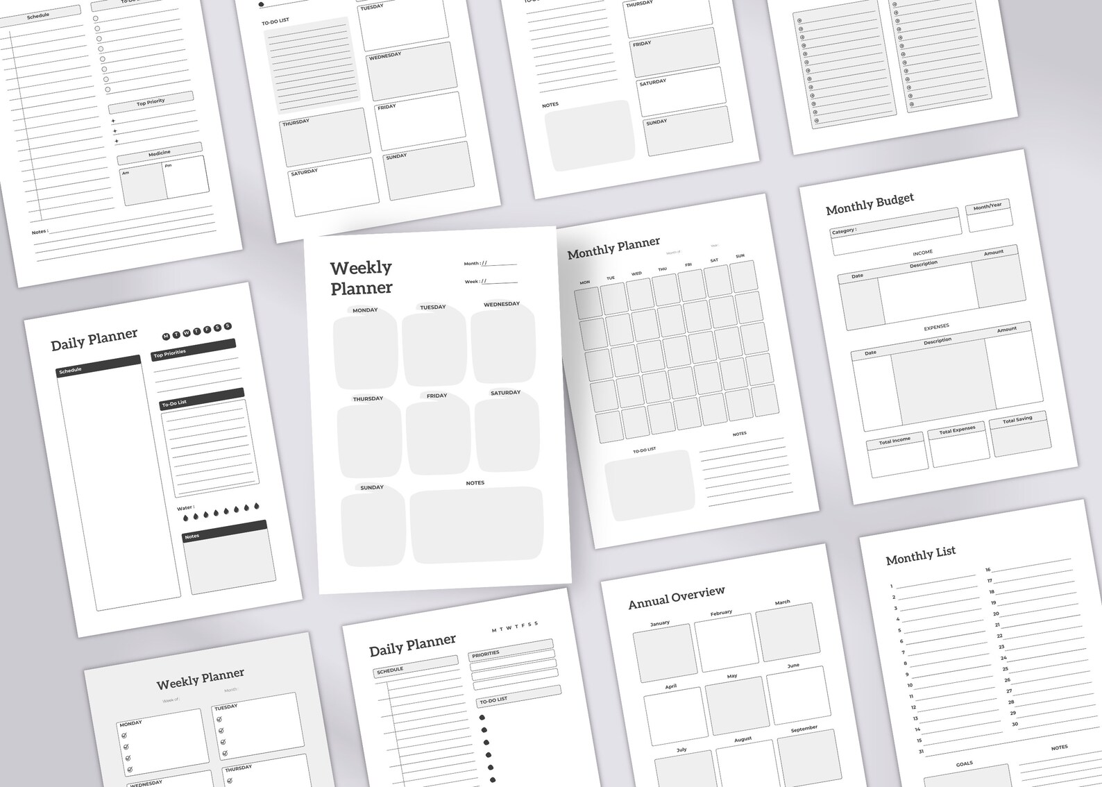 Minimalist Planner Layouts Daily Weekly Monthly Planner to - Etsy
