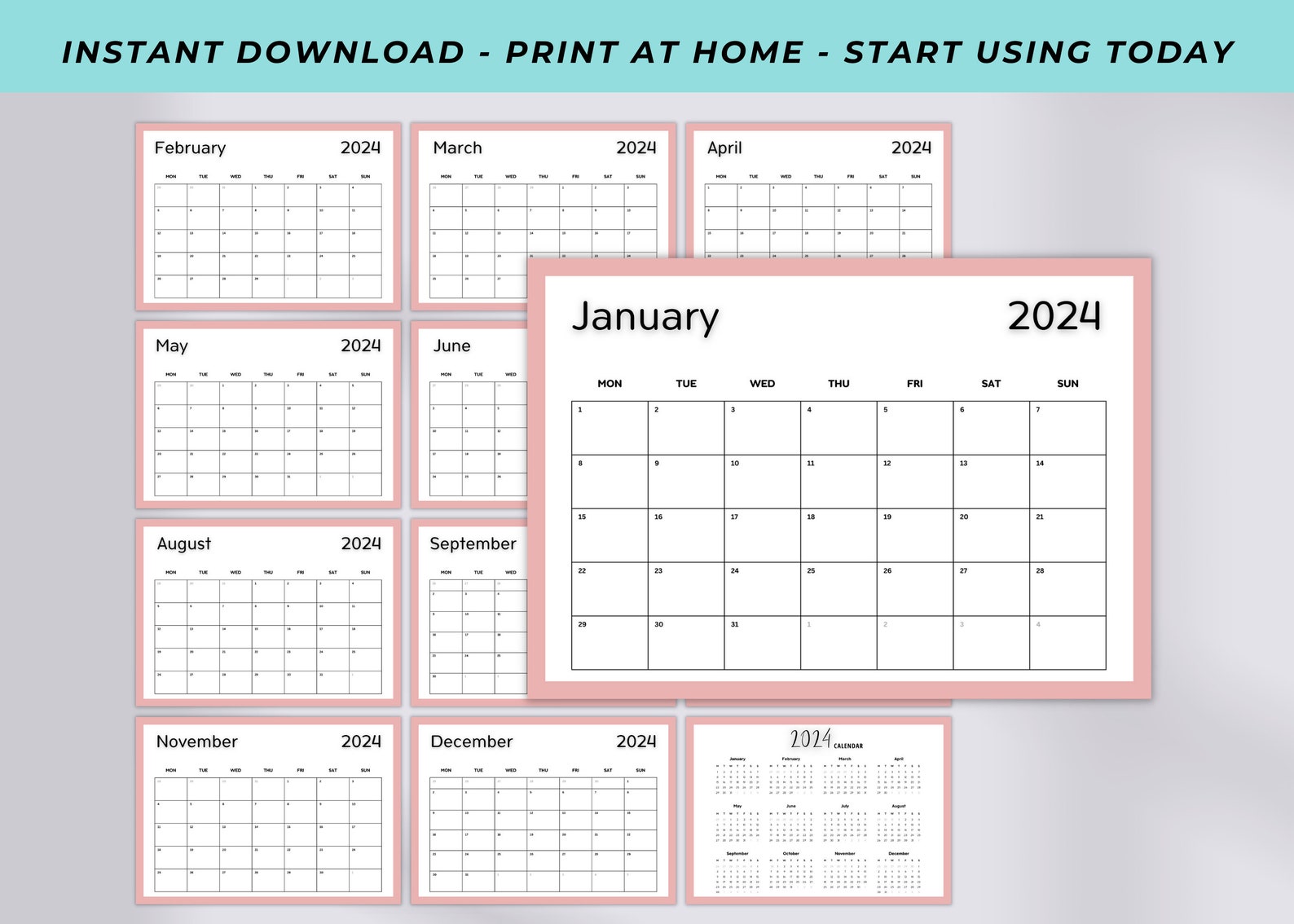 2024 Yearly Monthly Calendar | Productivity | Calendars and Planner ...