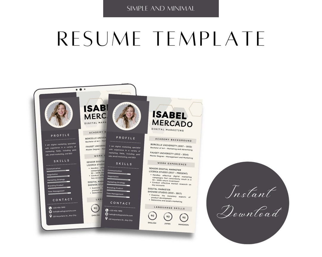Editable Resumé Template | Editable on Canva | Digital Resumé | Resume ...