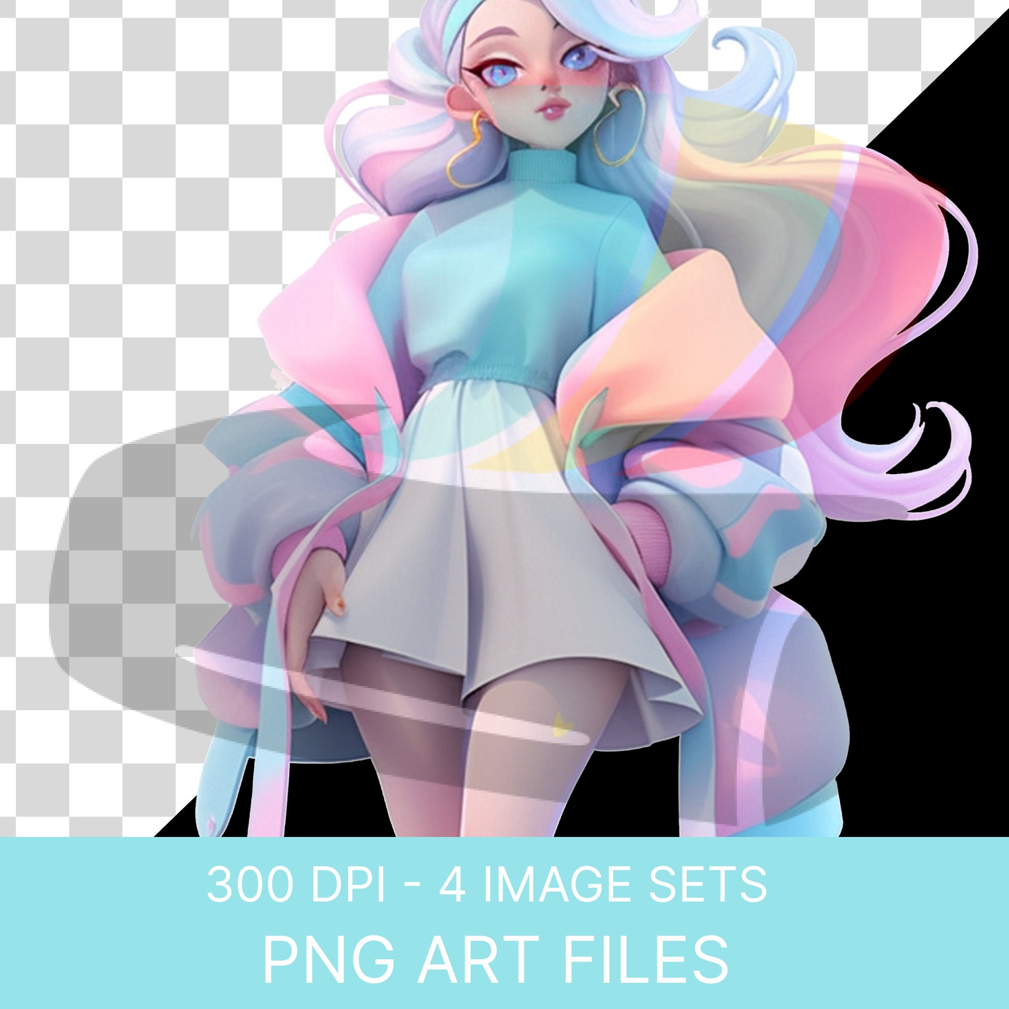 Anime Girl Blue and Pink Transparent PNG Files Digital - Etsy
