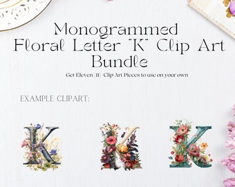 Monogrammed Floral Letter b Clip Art Bundle/alphabet Clip Art/png ...